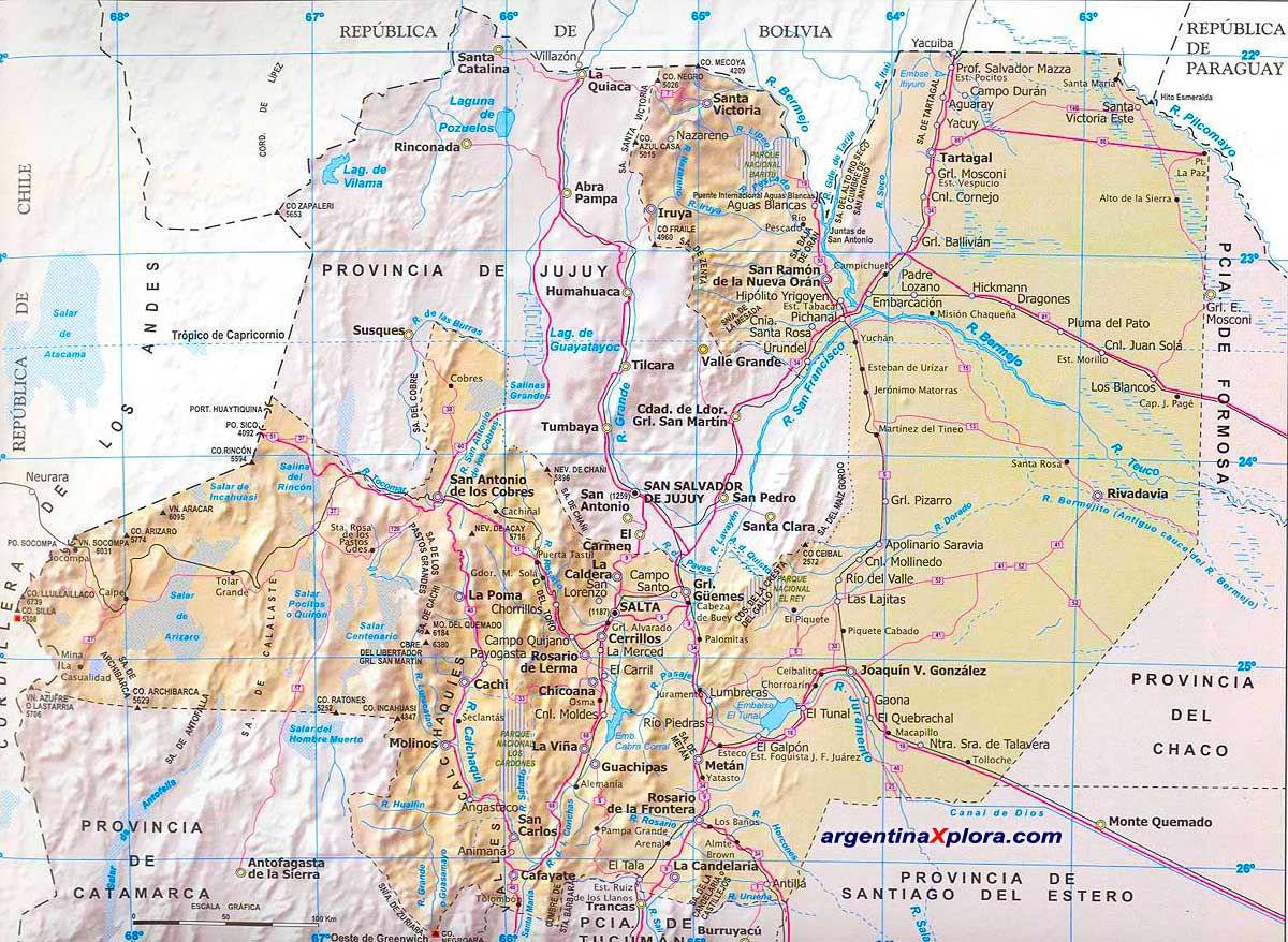 Map of the Province of Salta - Roads Map and Locations - Argentina
